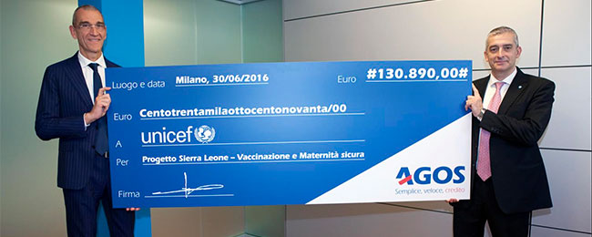 Da AGOS un assegno di 130mila euro a UNICEF